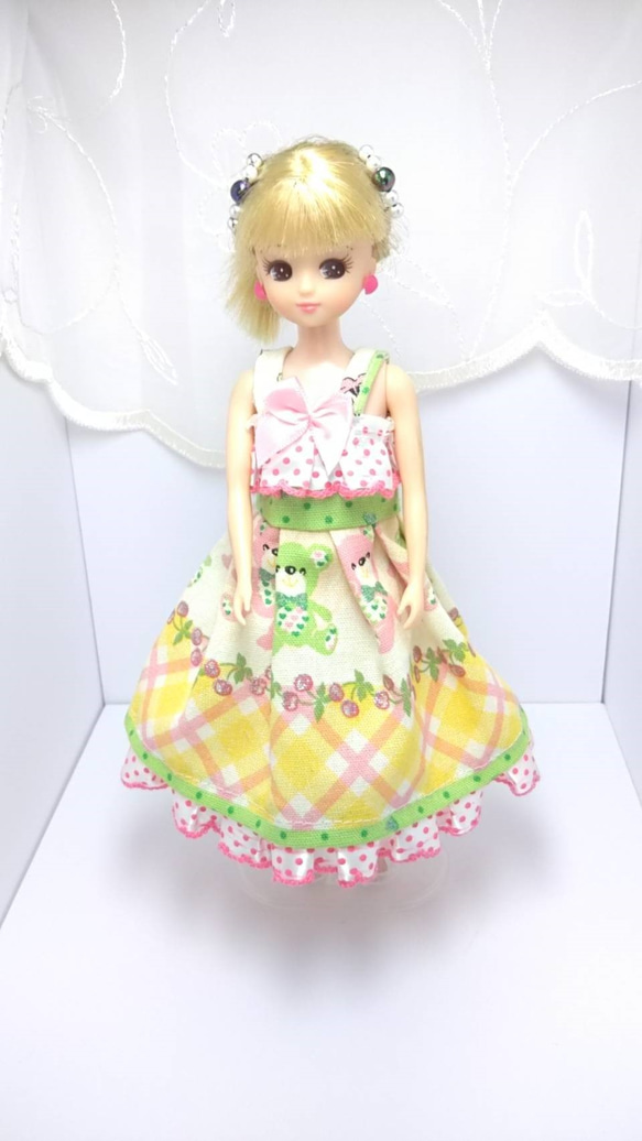 リカちゃん★くま柄ワンピース☆ピンク色ドットレース・リボン付 あみぐるみ えくぼちゃん 通販 5376264｜Creema(クリーマ)