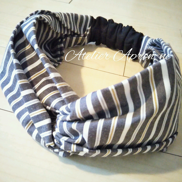 セット割引有 グレー ストライプ柄 ヘアバンド♥カフェスタッフさんやお料理教室にも ヘアバンド・ターバン アトリエ・エプロンヌ名古屋 通販 ...