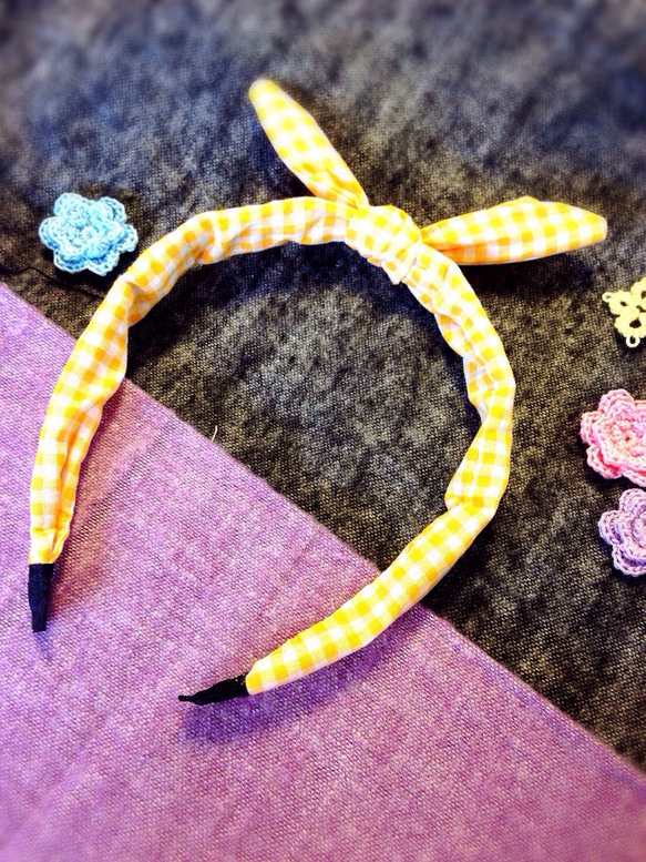 リボンカチューシャ【黄色チェック】 カチューシャ ちづる 通販 2414536｜Creema(クリーマ)