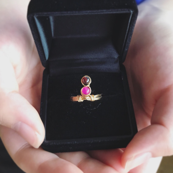 wストーンリング(ガーネット&ピンクジェイド) 指輪・リング Hisajewels 通販 3313998｜Creema(クリーマ)