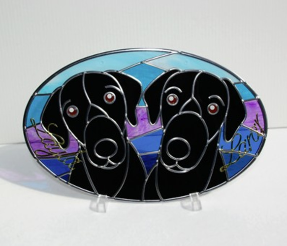 オーダーメイド「うちのこ」ステンドグラス 2頭 おもちゃ・ペット小物 Glass Art Feel 通販 1751366｜Creema(クリーマ)