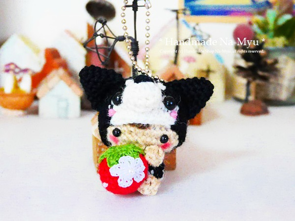 【受注制作】チワワ（ブラックタン）の着ぐるみベビーちゃん・イチゴ あみぐるみ *Na-Myu* 美紀ママ 通販 5076608｜Creema ...