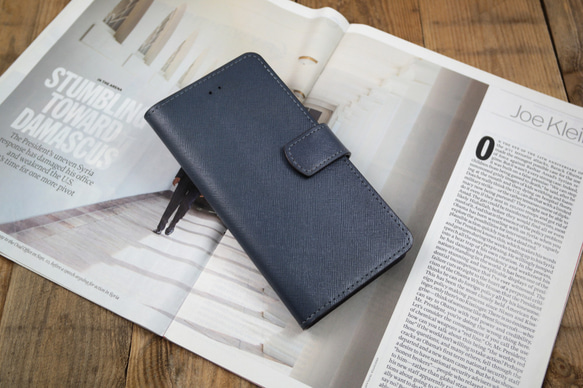 APEEレザーハンドメイド〜サイドフリップフォンホルスター〜クロスファイングレインブルーグレー〜（iphone 8 plus / iPhone ...