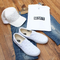 【WEB特別価格】【送料無料】ダメージカーブバイザースナップバックキャップ/白【ホワイト星前面】帽子 帽子（メンズ） ロリアンピンクメイド ...