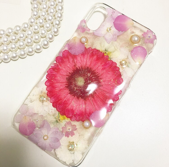 iPhoneXケース☆押し花ケース☆ガーベラ☆ピンク☆ホワイト☆ゆめかわ iPhoneケース・カバー ＊Joli Fleur＊ 通販 ...