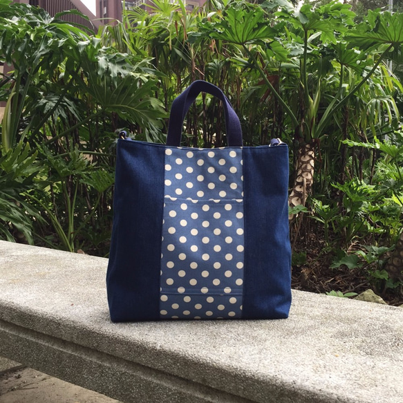 Denim button spot shoulder bag/cross-body bag/handbag ショルダーバッグ mériter ...