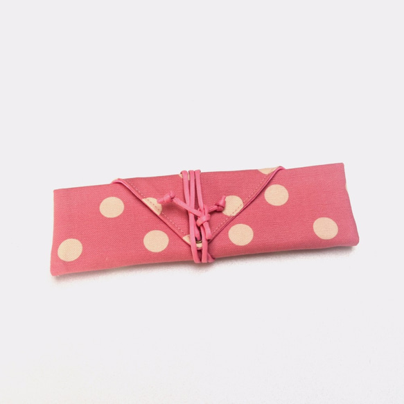 Pink button spot cutlery bag / Pen storage bag Hand-made その他ケース mériter ...