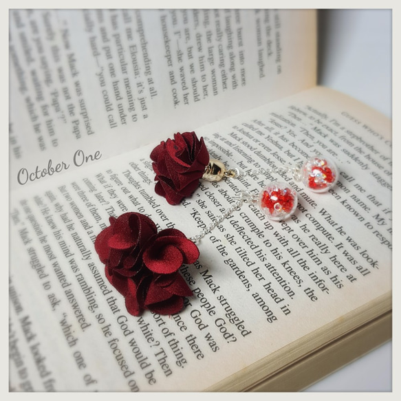 10月One」「花ぶら下げシリーズ「925純銀製のペンダントイヤリング - バーガンディのバラ ピアス（フック・チェーン） HARU ...