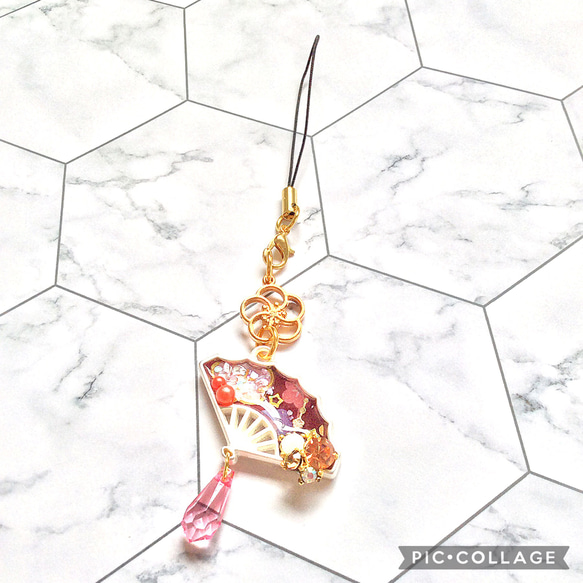 ☆梅とストーンの扇子ストラップ 紫☆ パープル 携帯ストラップ rabbit-frost0301 通販 12663011｜Creema(クリーマ)