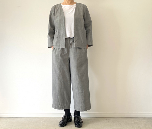 受注製作＊グレンチェックコットンノーカラージャケットとワイドパンツのセット セットアップ cafca 通販 12656015｜Creema(クリーマ)