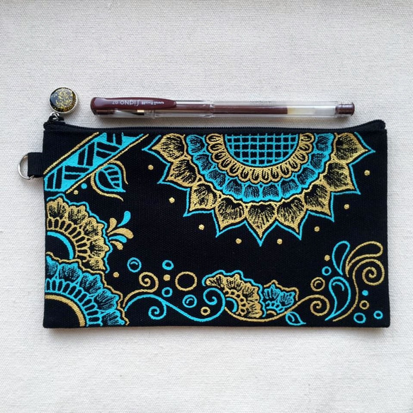 Hand Painted Henna bag Mandala Pattern Zipper Pouch Cosmetic ポーチ Snow ...