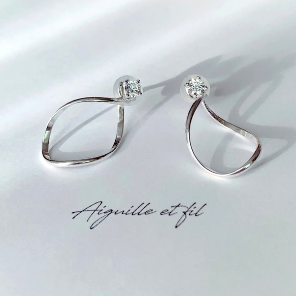 silver925 CZ* 3way オーバルツイストピアス ピアス（スタッド・一粒） Aiguille et Fil 通販 6724824｜Creema(クリーマ)