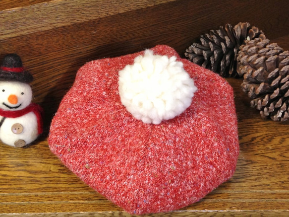 ニットベレー＊ミックスツイード調ニット レッド sizeM キャップ le*escalier 通販 1699060｜Creema(クリーマ)