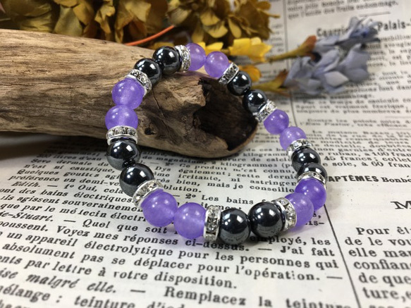 ジェイド(ラベンダーパープル)×ヘマタイト ブレスレット ブレスレット 8mm (シルバー) ブレスレット パワーストーン Kinari&Co ...