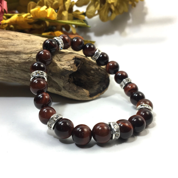 パワーストーン ブレスレット レッドタイガーアイ 天然石ブレスレット (ロンデル：シルバー) ブレスレット パワーストーン Kinari&Co ...