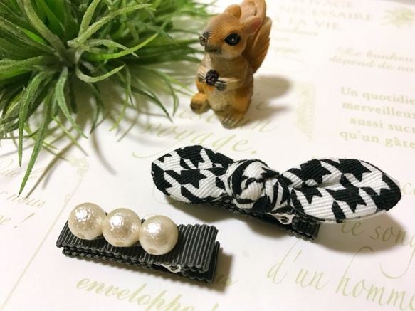 《送料無料》上品＊千鳥柄リボン&パールのベビーヘアクリップ 雑貨・その他 YU＊mama 通販 4440906｜Creema(クリーマ)