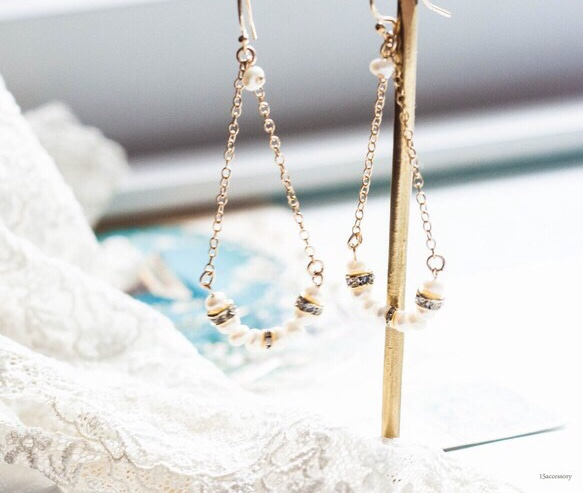 PearlパールTearchainピアスイヤリング【ノンホールピアス】【6月誕生石】【14kgf】 イヤリング・ノンホールピアス R o u ...