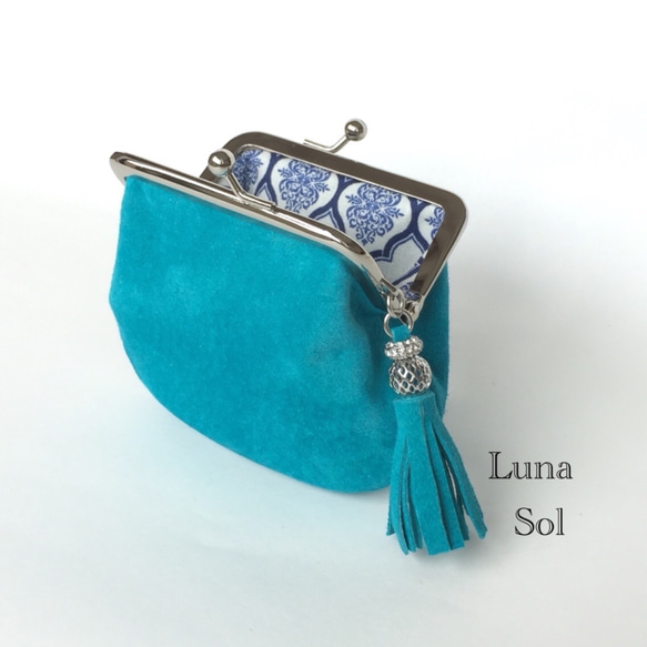 ターコイズブルー＆モロッカンのスエードがま口コインケース 小銭入れ・コインケース LunaSol 通販 4101882｜Creema(クリーマ)