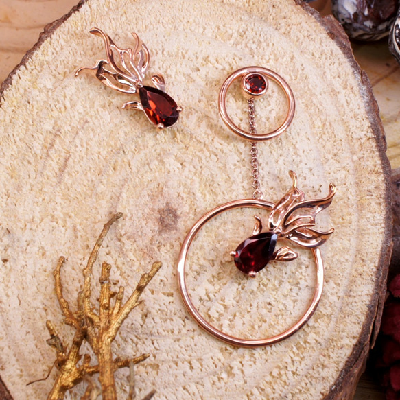 GOLD FISH - Ganet 18K Rose Gold Plated Silver Unbalance ピアス（フック・チェーン ...