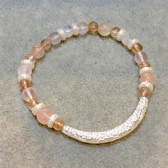 [クリア40％オフ]ユニークな鉱石スターリングシルバーブレスレット[ゴールデンストロベリーモルガナイトムーンストーンパウダークリ バングル ...