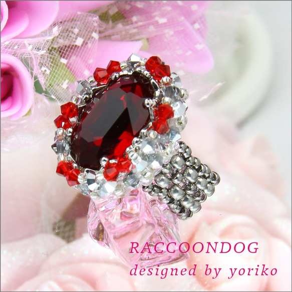 光輝く紅玉（こうぎょく）【大粒スワロフスキー ビーズリング】 《ビーズアクセサリー》 指輪・リング yoriko 通販｜Creema(クリーマ ...