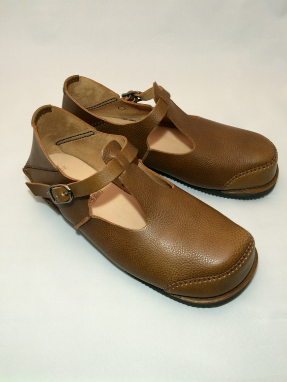 シボ出しオイルレザーのT-ストラップシューズ（TS-03) ※受注製作 パンプス 加藤靴工房 通販 1528148｜Creema(クリーマ)