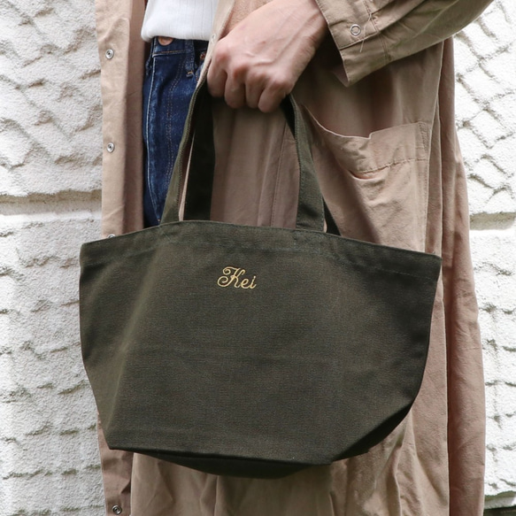 《選べるカラー》名入れ刺繍 ミニトート（カーキ） エコバッグ・サブバッグ 刺繍屋emeco 通販 10720193｜Creema(クリーマ)