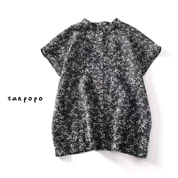【夏の支度♡】⁂tanpopo⁂リネン100%＊スタンド襟/フレンチスリーブ＊花柄 ブラウス Rain is a girl 通販 ...
