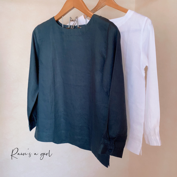 【春夏ものセール★ラスト1点】リネン100%＊シンプルライン＊長袖ブラウス＊白/紺 T-3X シャツ Rain is a girl 通販 ...