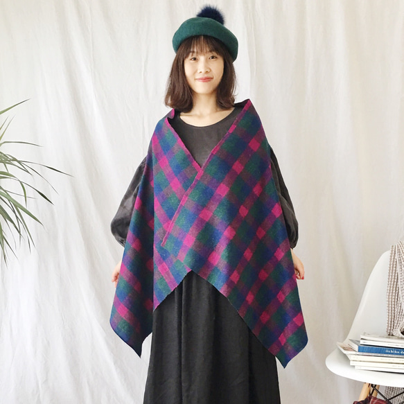 ⋆⁂tanpopo-basic⁂⋆チェック柄＊ウール大判マフラー/ストール＊ブローチ付 カーディガン Rain is a girl 通販 ...