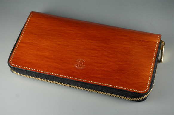 ラウンドファスナー長財布（柿渋染_横縞） 長財布 ダブルムーン 通販 2992258｜Creema(クリーマ)