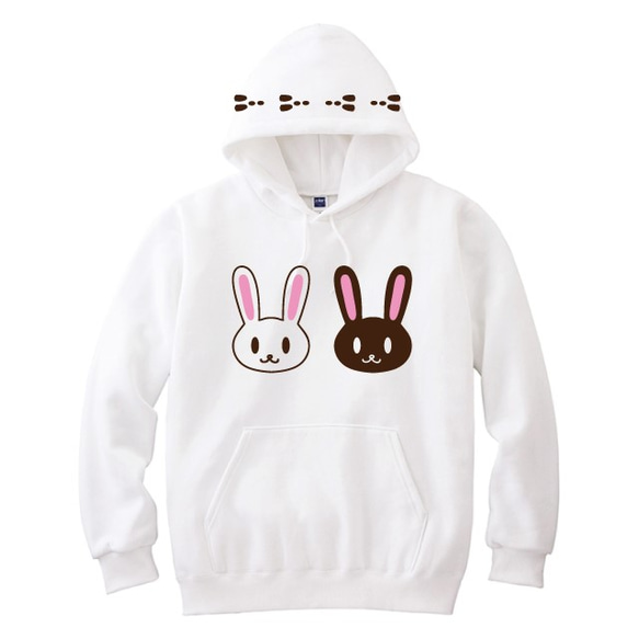 うさぎパーカー ツインうさぎプルオーバーパーカーホワイト 綿100％ パーカー sokorata 通販｜Creema(クリーマ) 5153481