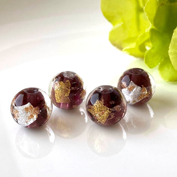ガラスビーズ ha45 パープル 4個 10mmトンボ玉 金箔 銀箔 ラウンドビーズ パーツ とんぼ玉 蜻蛉玉 とんぼ玉 とんぼ玉 R2M り ...