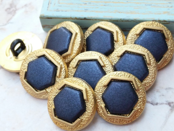 M876 [18mmセット9pcs]ノーブルロイヤルブルーゴールドボーダーボタン ボタン DAdaButton 通販｜Creema(クリーマ)