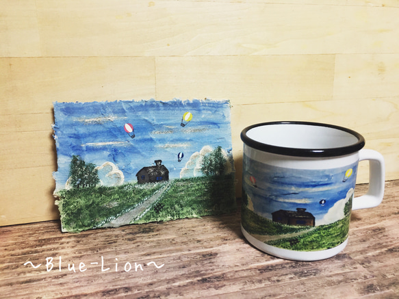 【受注制作】紙粘土の絵のオリジナルカップ☆夏☆ポストカード付き マグカップ Blue-Lion 通販 9872443｜Creema(クリーマ)