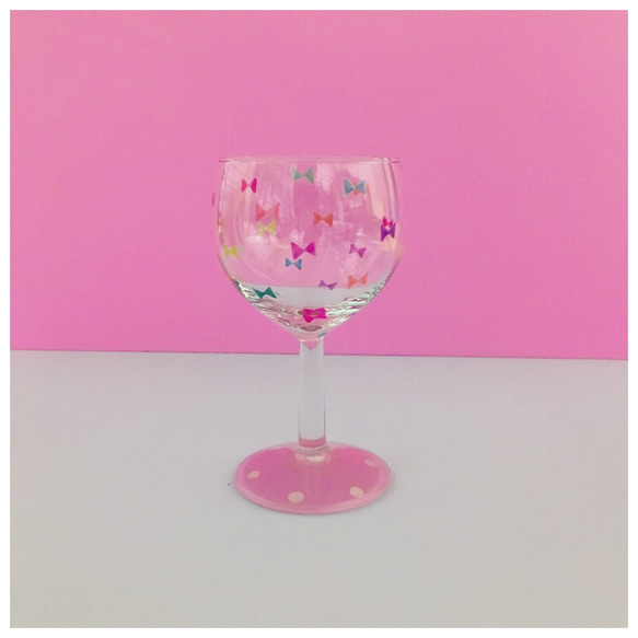 リボンワイングラス（ピンク） グラス kobako 通販｜Creema(クリーマ)