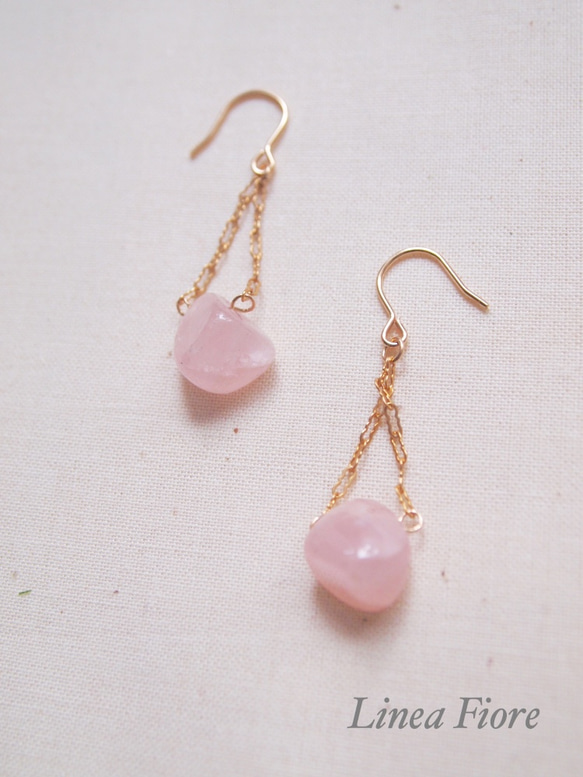 ローズクオーツ ピアス14kgf ピアス（フック・チェーン） Linea Fiore 通販 1116143｜Creema(クリーマ)