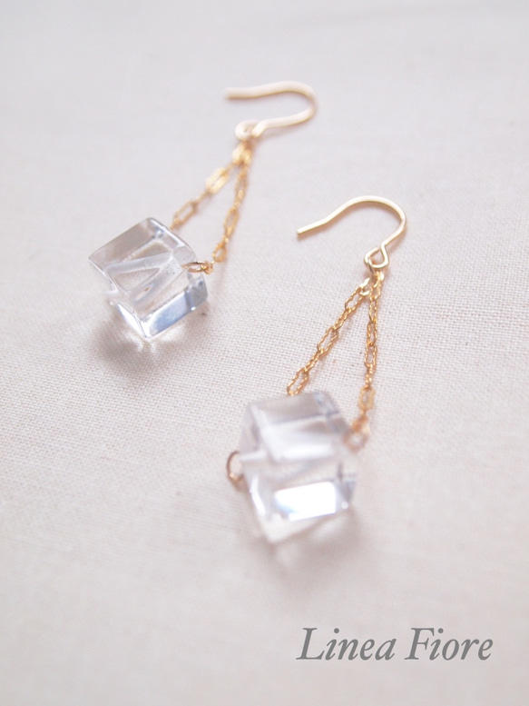 四角いクオーツ ピアス14kgf ピアス（フック・チェーン） Linea Fiore 通販 1116157｜Creema(クリーマ)