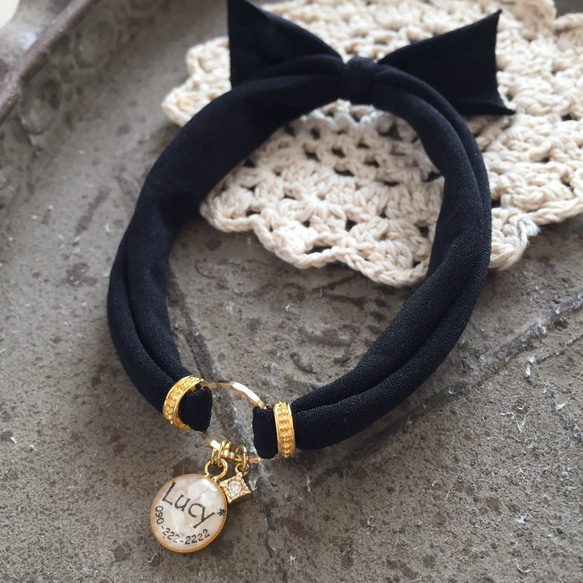 《猫用》伸びて楽々♪キラキラ迷子札付き！ヨーロピアンストレッチリボンの首輪(ブラック) ペット服・アクセサリー Pilvi's 通販 ...