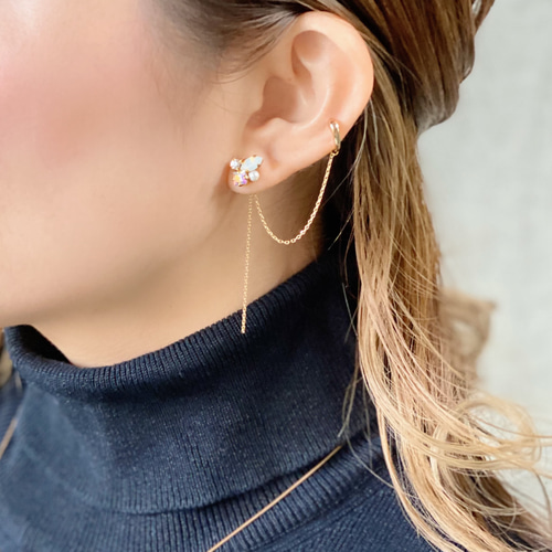 coco vanilla* bijouピアス × チェーンイヤーカフ*14kgf coco vanilla* bijouピアス × チェーンイヤーカフ*14kgf