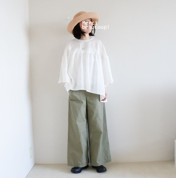 リネンのふわっとギャザーのブラウス【オフホワイト】 ブラウス かもめ洋裁店R+ 通販 11548452｜Creema(クリーマ)