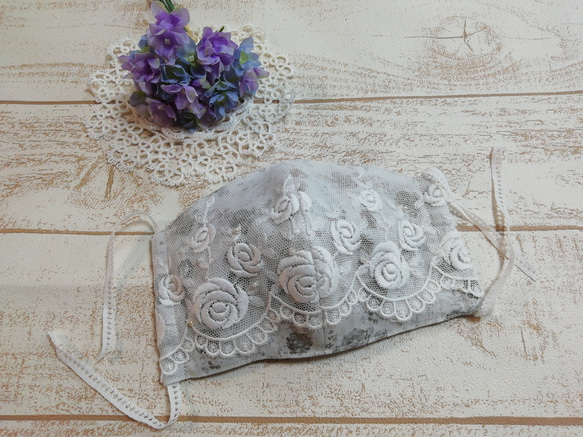 ★豪華チュールレース&リネンマスク②立体大人サイズ・リネン・ダブルガーゼ・洗えるマスク★〈送料無料〉 その他ファッション雑貨 翠花MIDOKA ...