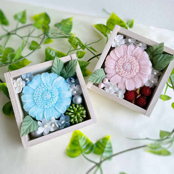 ガーベラ 枯れない花 ミスティピンク 爽やかな青 アロマフラワー 感謝の気持ち 《受注製作》スカイブルー 母の日 プリザーブドフラワー ...