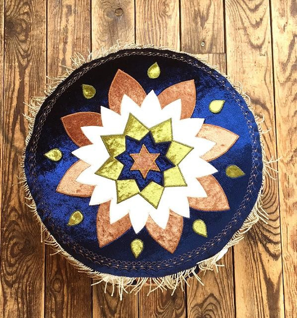 【送料無料】 ベロア クッション 紺 アンティーク レトロ ビンテージ モロッコ 幾何学 マンダラ boho ヒッピー クッション・クッション ...