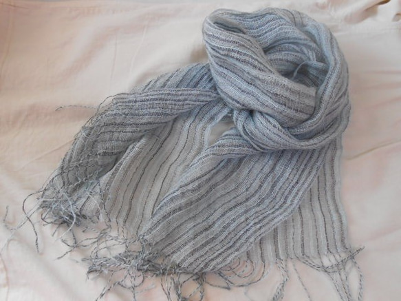 手織り 麻のブルーグレーストール ストール ねこらいふ 通販｜Creema(クリーマ) 5577403