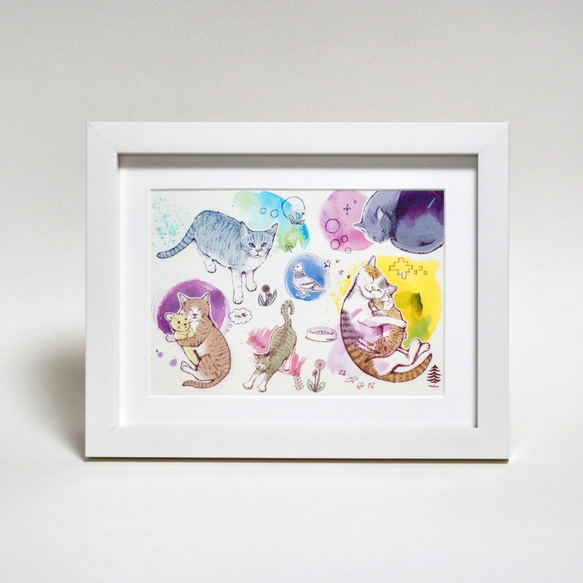 【額装プリントイラスト】夢見る猫（2Lサイズ） イラスト マキバドリ 通販｜Creema(クリーマ) 9874564
