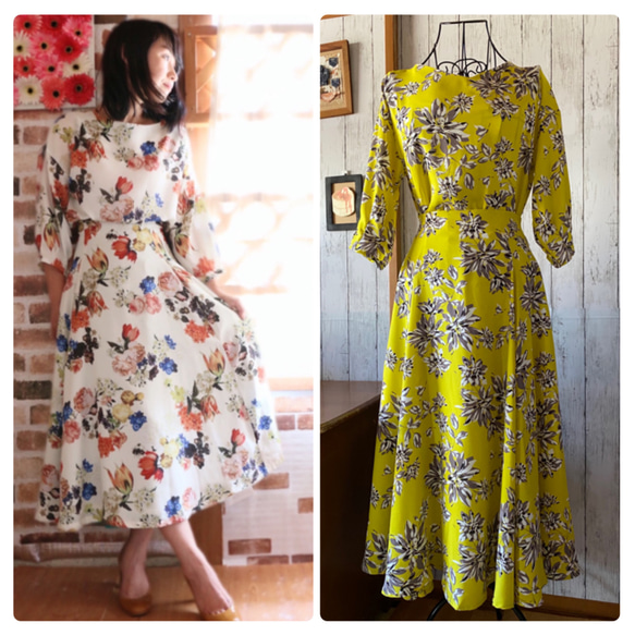 2種類の生地から選べる♪フラワー柄5枚はぎ ハイウエスト八の字ラインフレアスカート SS〜M セットアップ Autumn フレアスカート Le ...