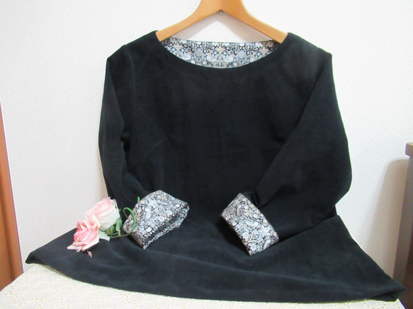 ベルベットコーデュロイ ブラック ＆タナローン ストロベリーシーフ でボートネッククブラウスM～Lサイズ♪ ブラウス sanae 通販 ...