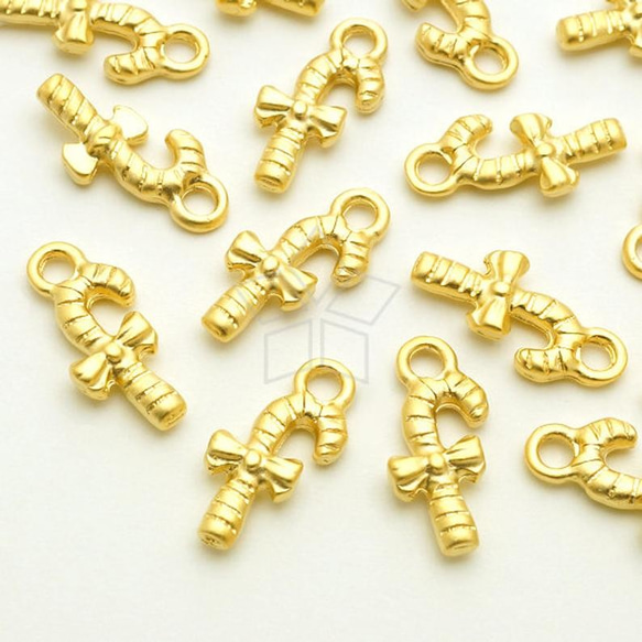 【4個入り】キャンディー杖チャーム、オーナメント、クリスマスプレゼント、マットゴールド/PD-1744-MG チャーム BEADSMAKER ...