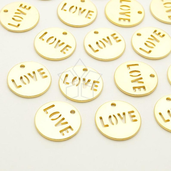 【4個入り】LOVEラウンドペンダント、ラブネックレス、イヤリングパーツ、マットゴールド/PD-1818-MG チャーム BEADSMAKER ...